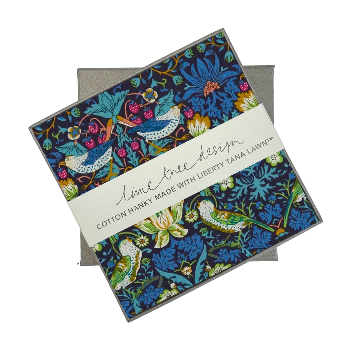 Single Boxed Hanky made with Liberty Tana Lawn Blue Strawberry Thief ...