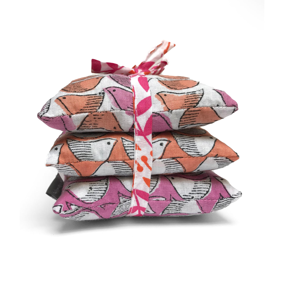 Stack of 3 Square Lavender Sachets - Pink and Orange Birds – Lime Tree ...