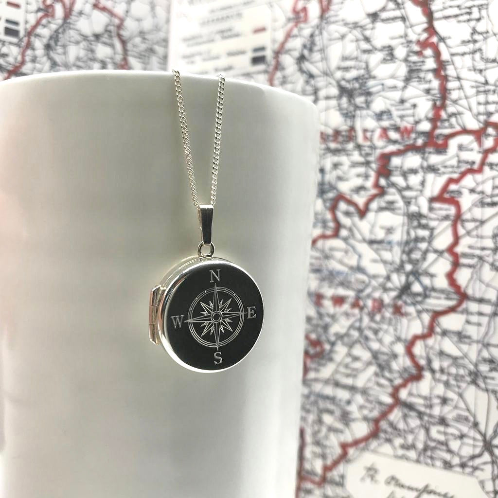 Personalised Round Compass Locket Necklace Sterling Silver – Lime Tree ...