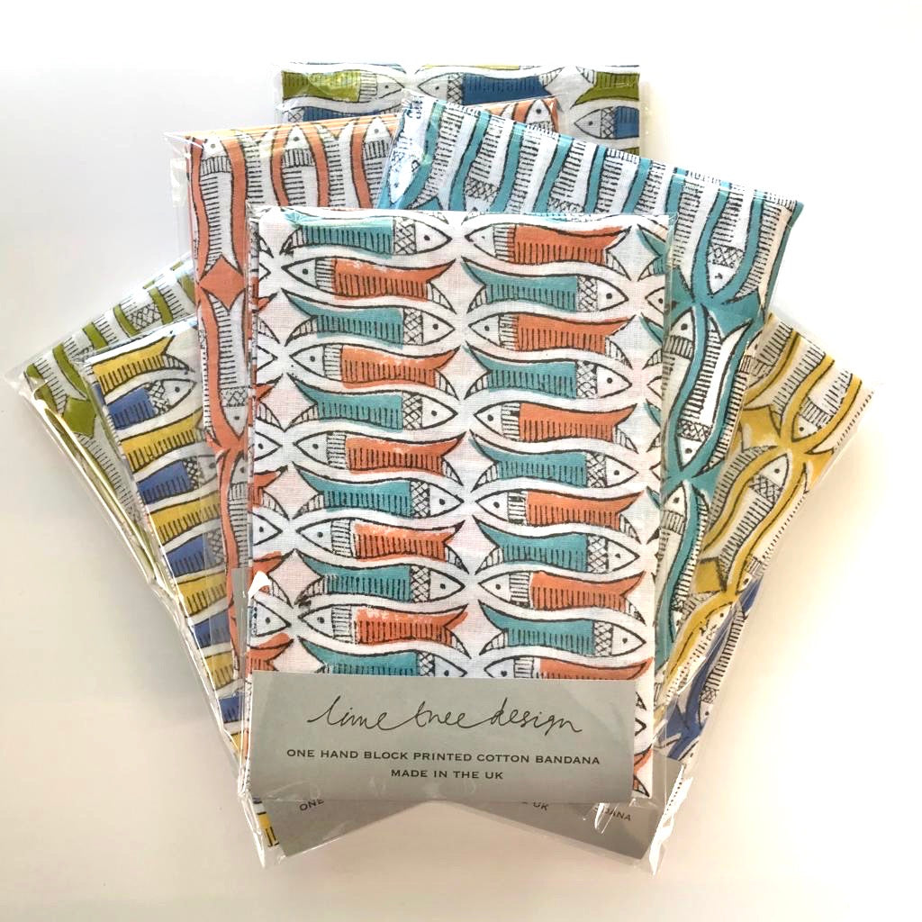 Single Cotton Fish Bandana in Assorted Colours – Lime Tree Design
